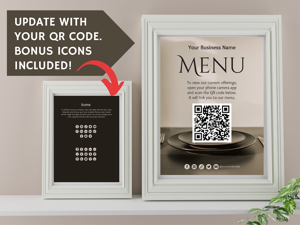 Printable Menu QR Code Scan Sign, Paperless Menu for Dining, Restaurant ...