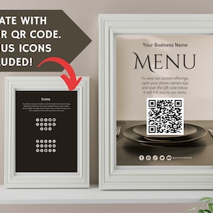 Printable Menu QR Code Scan Sign, Paperless Menu for Dining, Restaurant ...