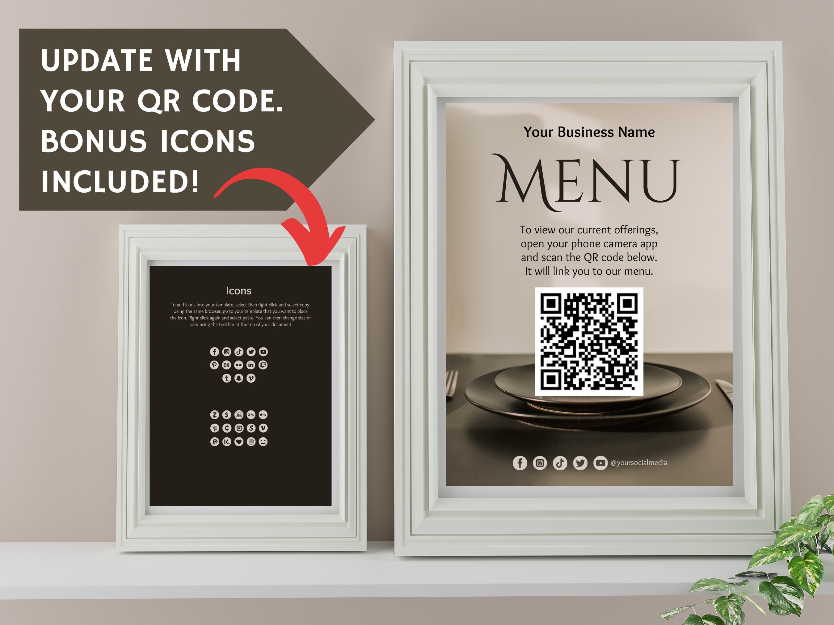 Printable Menu QR Code Scan Sign, Paperless Menu for Dining, Restaurant ...
