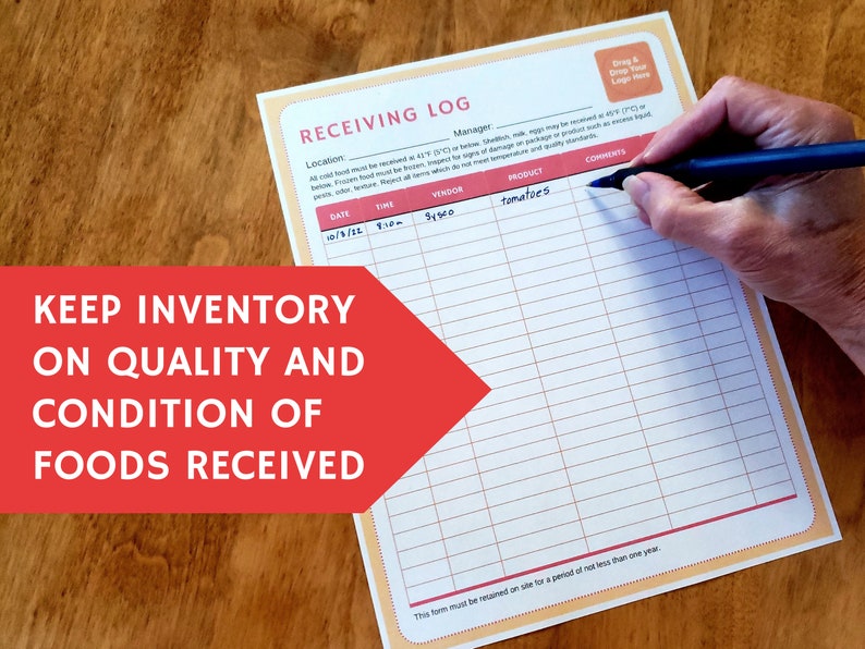 Receiving Log for Food Service, Restaurant Business Form, Food Quality ...