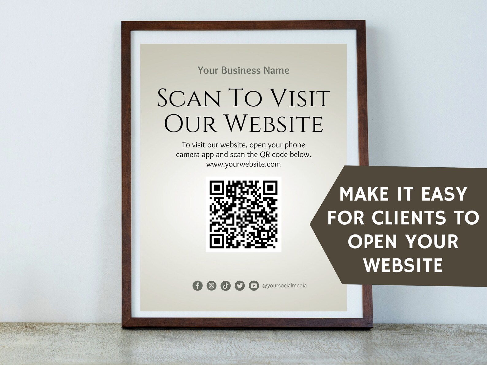 Website QR Code Scan Sign, Customizable Printable Template, Fully ...