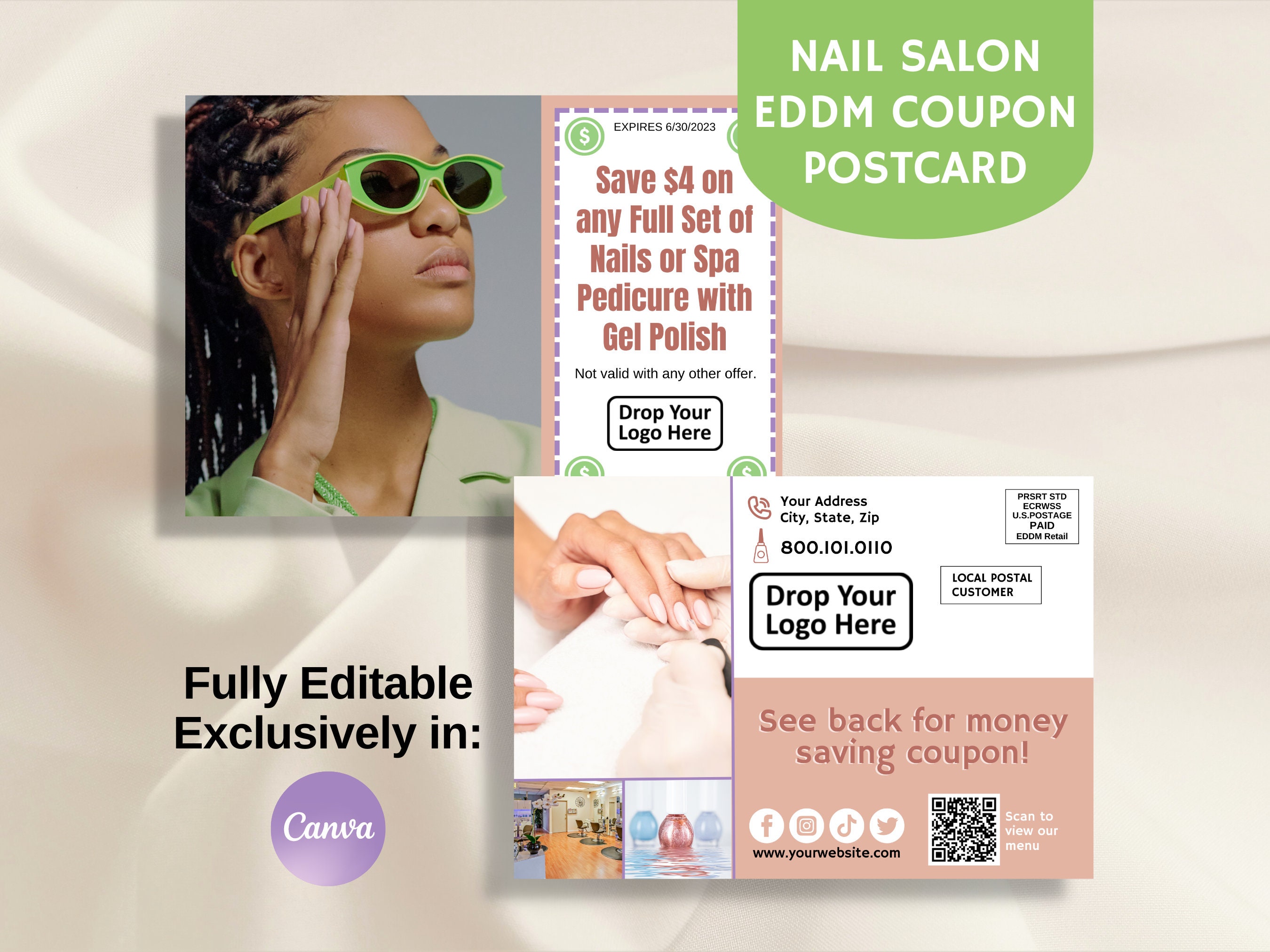 Nail Salon EDDM Coupon Postcard, Marketing Mailer, Fully Editable in ...