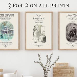 Pride and Prejudice Book Poster, Jane Austen Book Quote Wall Art, Light ...