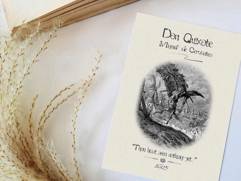 Don Quixote Book Poster, Dark Academia Classic Literature Book Quote ...
