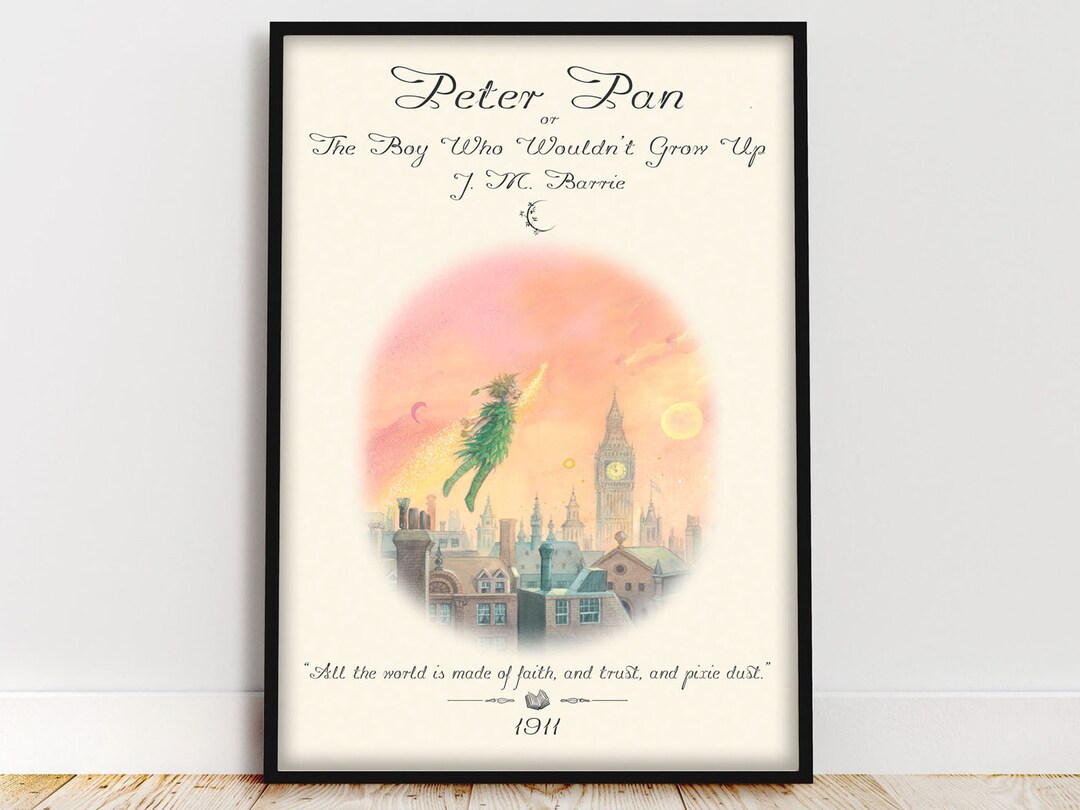 Peter Pan Book Poster, Fairycore Blush Pink Wall Art Nursery Decor, J ...