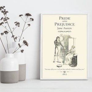 Pride and Prejudice Book Poster, Jane Austen Book Quote Wall Art, Light ...