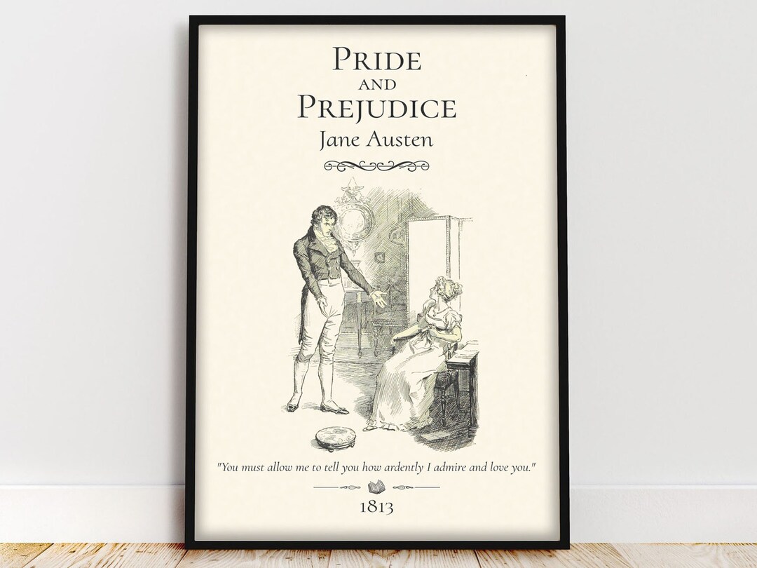 Pride and Prejudice Book Poster, Jane Austen Book Quote Wall Art, Light ...