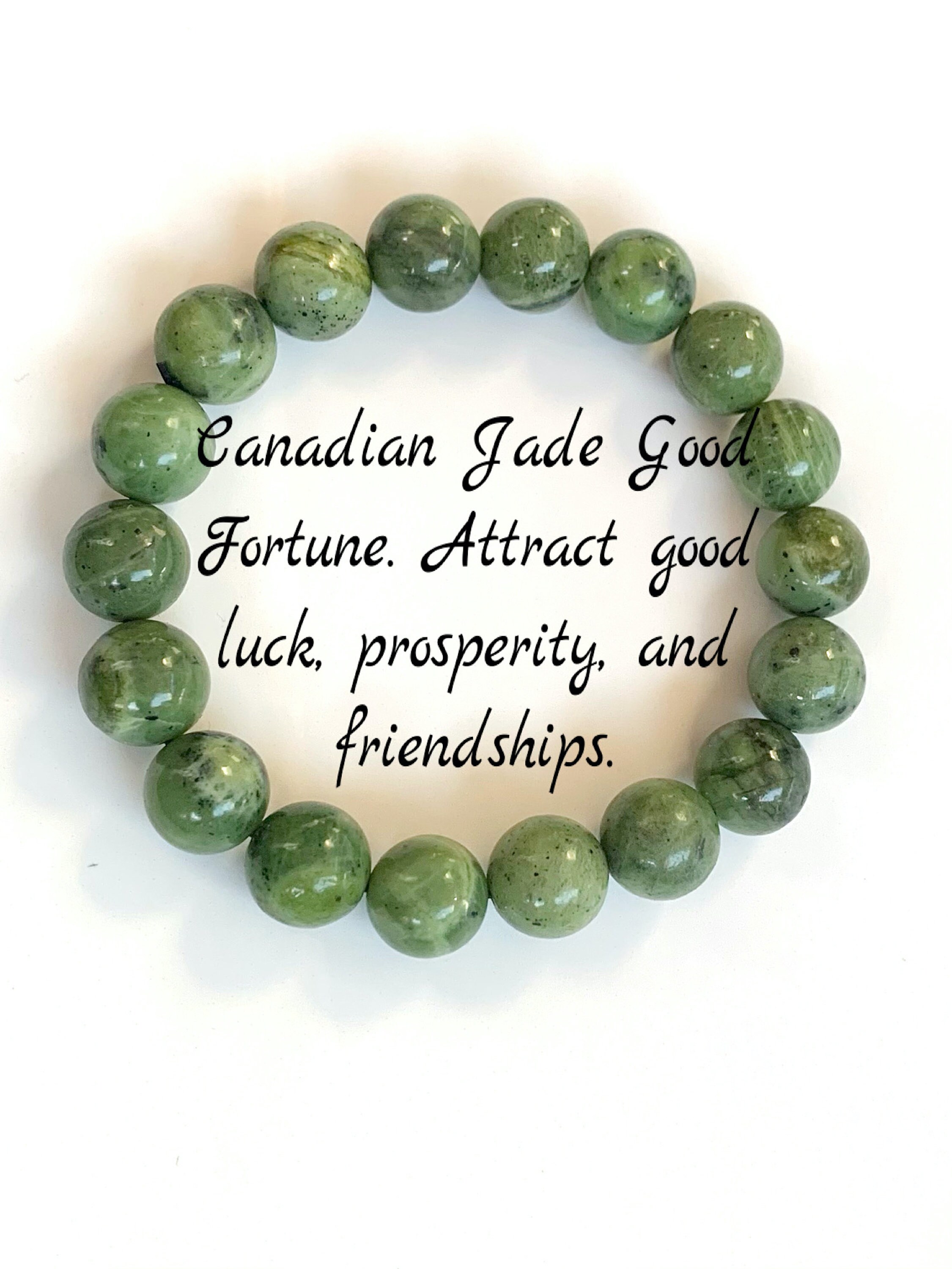 Canadian Jade 10MM Beaded Bracelet, Good Luck, Natural Stone, Gem Stone ...