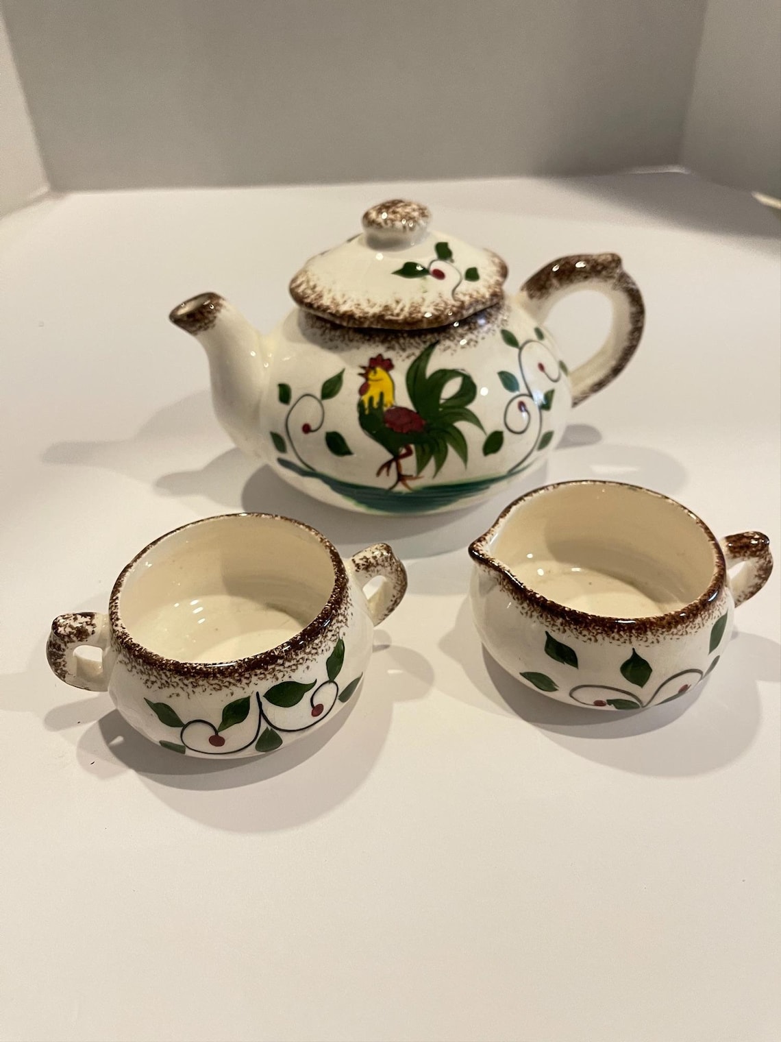 Vintage Rooster Tea Set Napco Sponged Teapot Creamer Sugar | Etsy