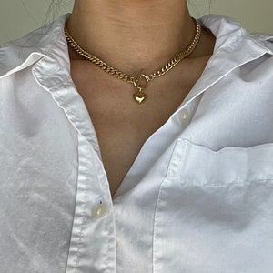 Chunky Cuban Chain Necklace, Heart Pendant, Toggle Choker, Statement ...