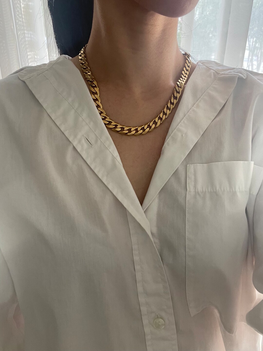 Chunky Cuban Chain Necklace, Gold Choker, Statement Necklace, Bold ...