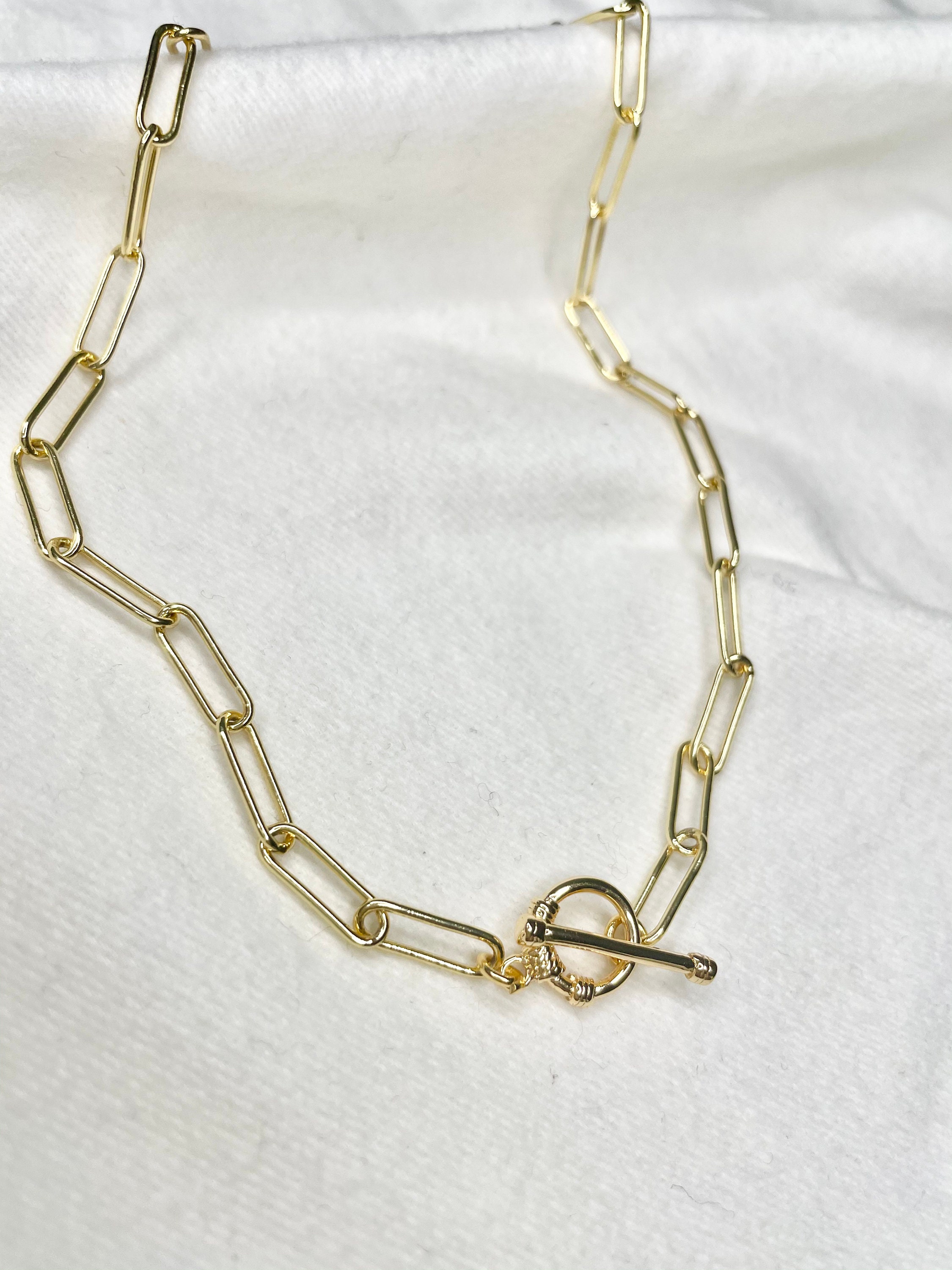 Paper Clip Toggle Front Necklace Gold Choker Toggle Front - Etsy