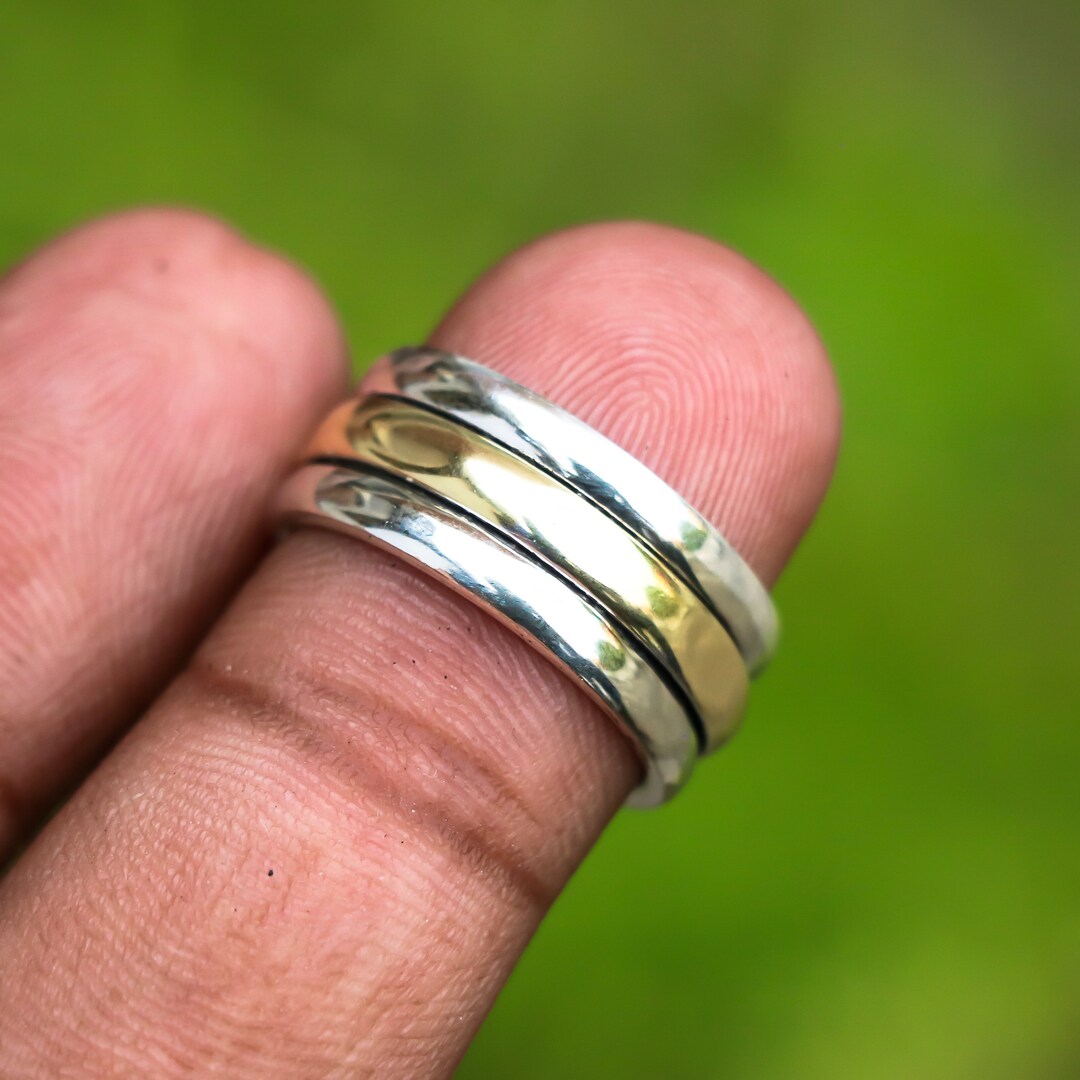 Mixed Metals Spinner Ring: Sterling Silver Plated Meditation Jewelry - Etsy