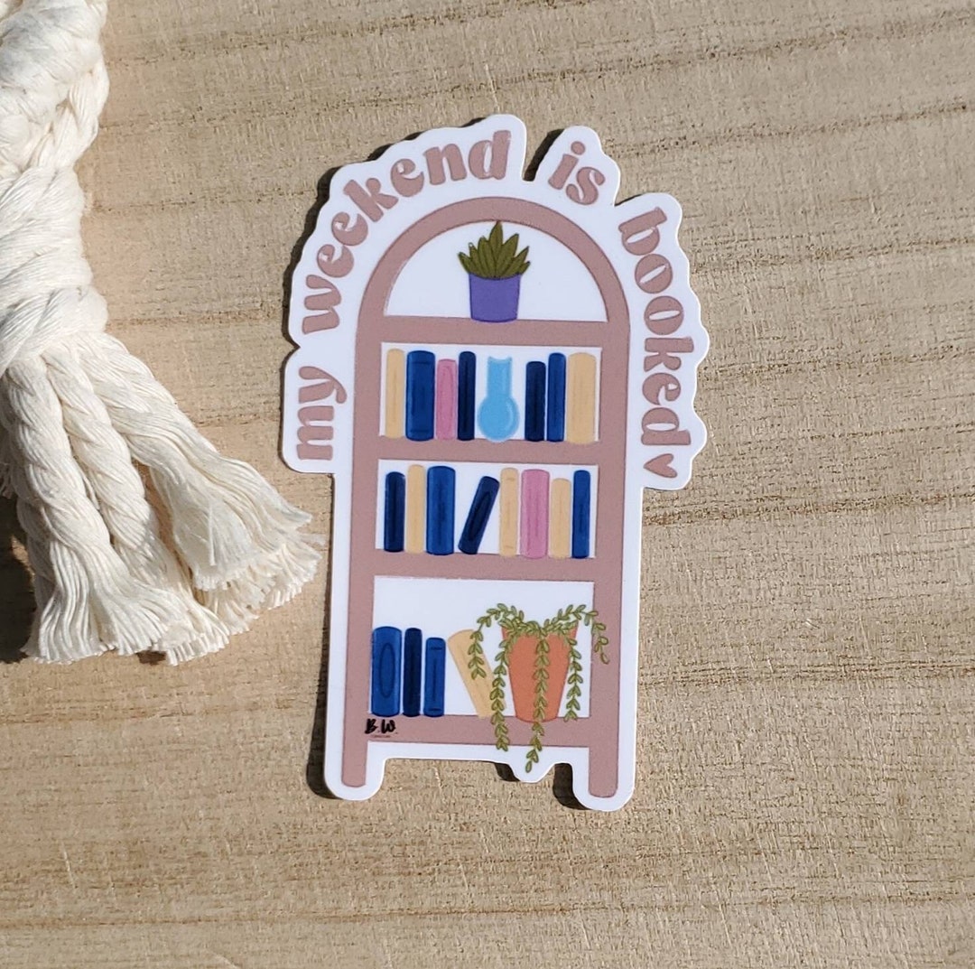 Booked Weekend Bookshelf Sticker: Hand-drawn Laptop and Water Bottle ...