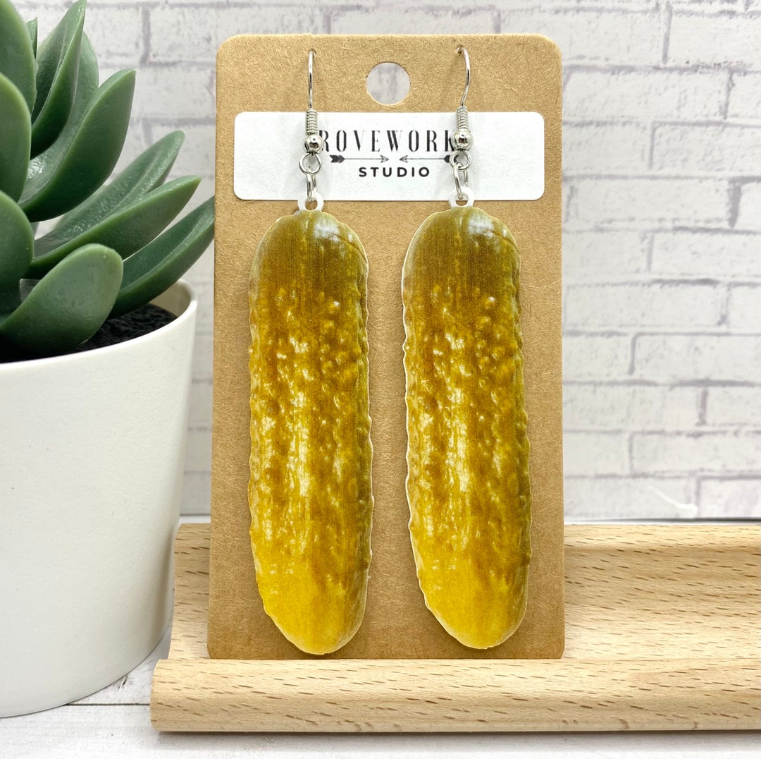 Big DILL PICKLE Earrings Pickles Vegetables Dangle Food Earrings Funny ...