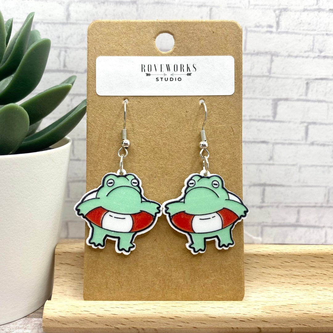 FLOATY FROG Earrings Green Frogs Amphibians Frog Gifts Dangley Earrings ...