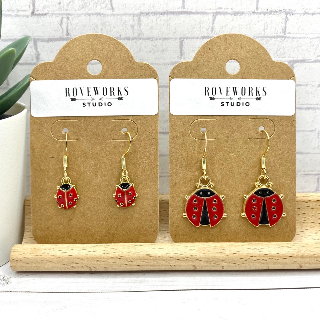 LADYBUG Earrings Tiny Dangley Ladybugs Insect Earrings Small Red Black ...