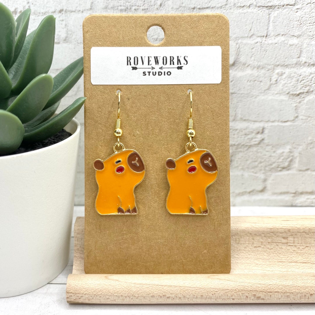 CAPYBARA EARRINGS Dangley Adorable Sleeping Capybaras Animal Rodent ...
