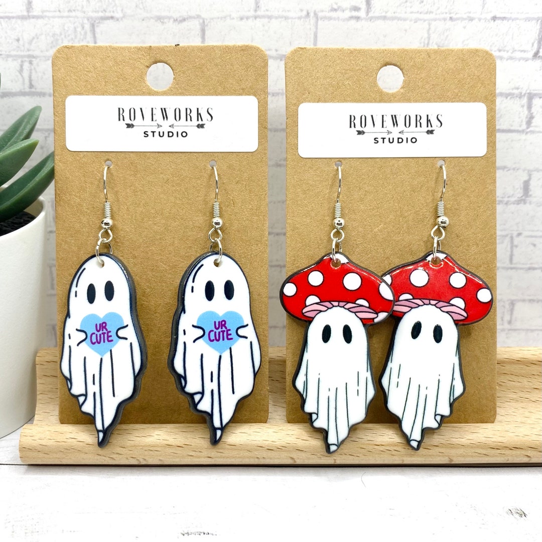 Cute GHOST Earrings White Acrylic Ghosts Halloween Dangley - Etsy