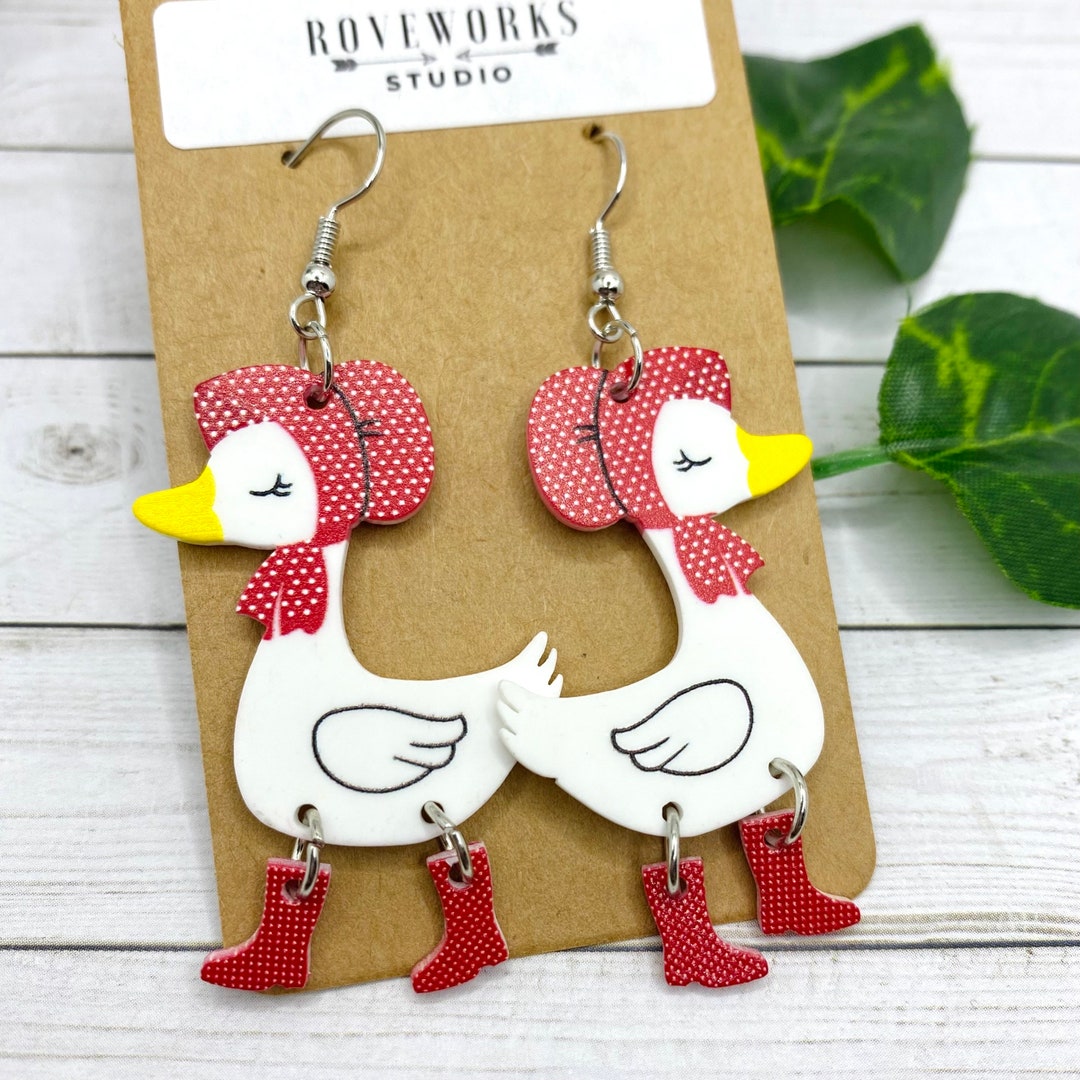 DUCKS IN BOOTS and Bonnets Big Dangley Goose Earrings Geese - Etsy