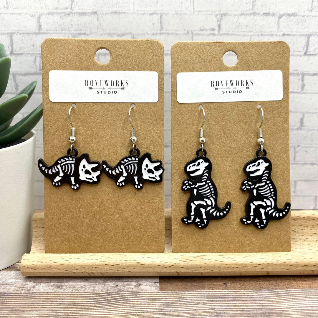 DINOSAUR Skeleton Earrings Cute Dinosaurs Science Teacher Triceratops ...