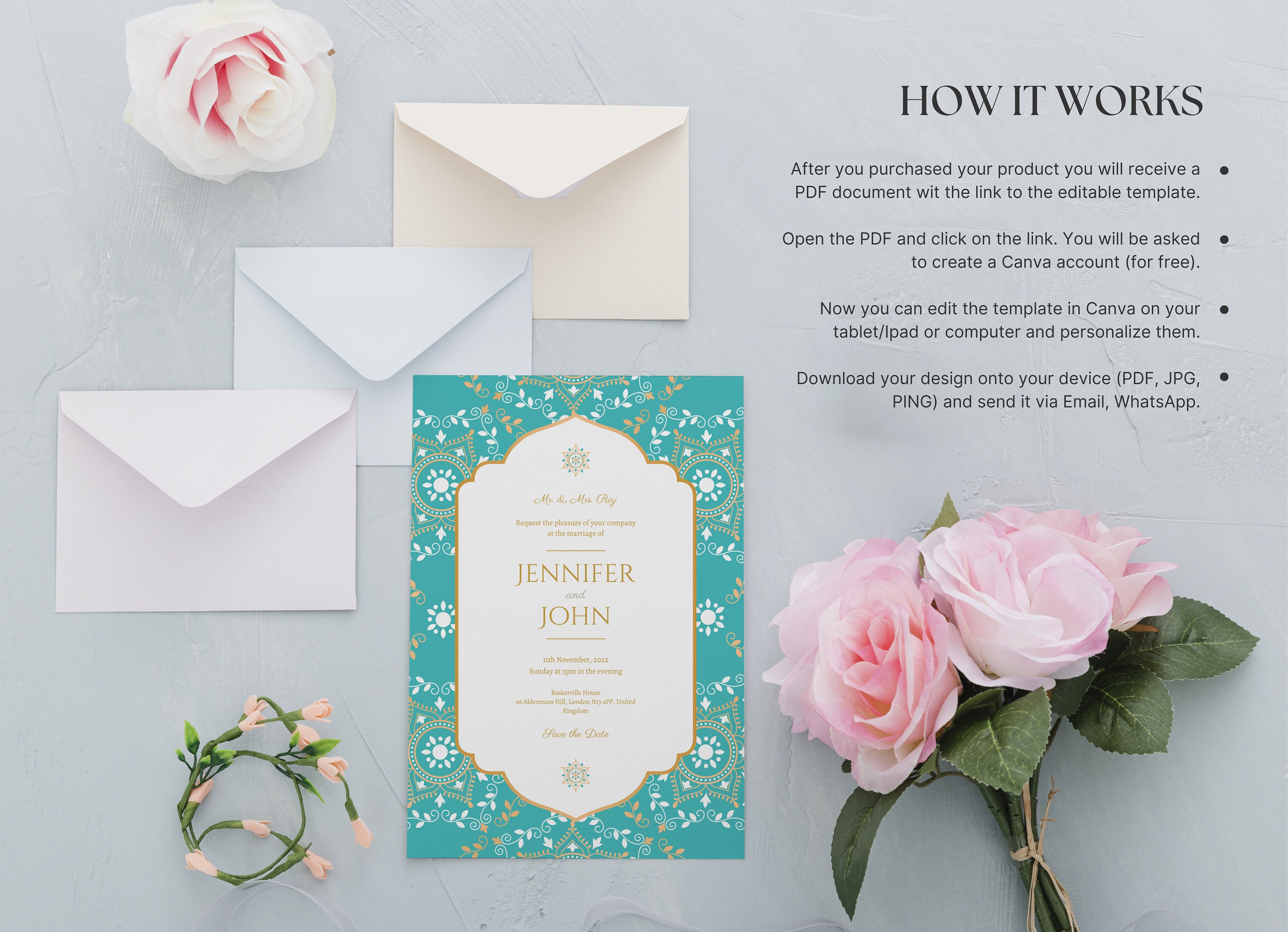 Classic Gold Wedding Invitation Instant Download Printable - Etsy