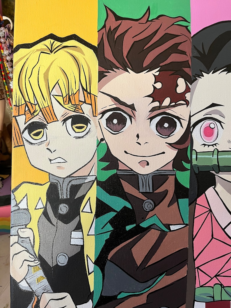 Zenitsu, Tanjiro, Nezuko, Inosuke, and Giyo Painting - Etsy