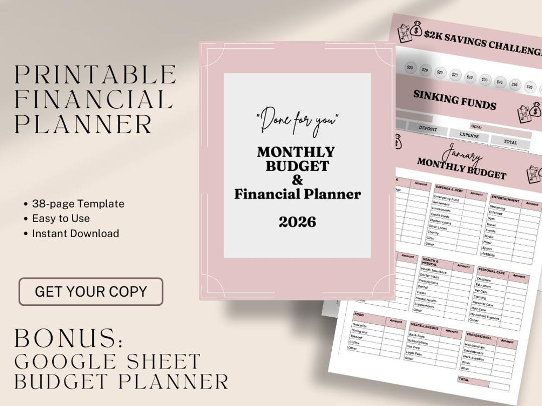 Printable Monthly Budget & Financial Planner 2026 PDF; Done-for-you ...