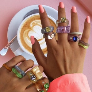 Popular Colorful Chunky Set of 15pcs Rings Summer Trendy - Etsy