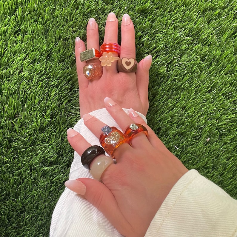 Popular Multicolor Chunky 10pcs Rings, 2025 Fall Autumn Trendy Rings ...