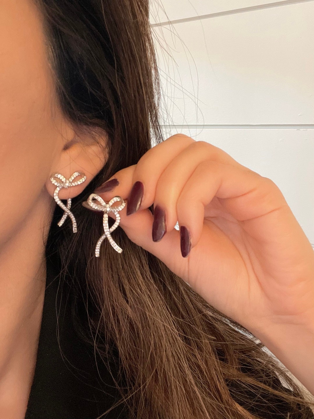 Rhinestone Bow Earrings: Crystal Ribbon Drop Statement Earrings - Etsy