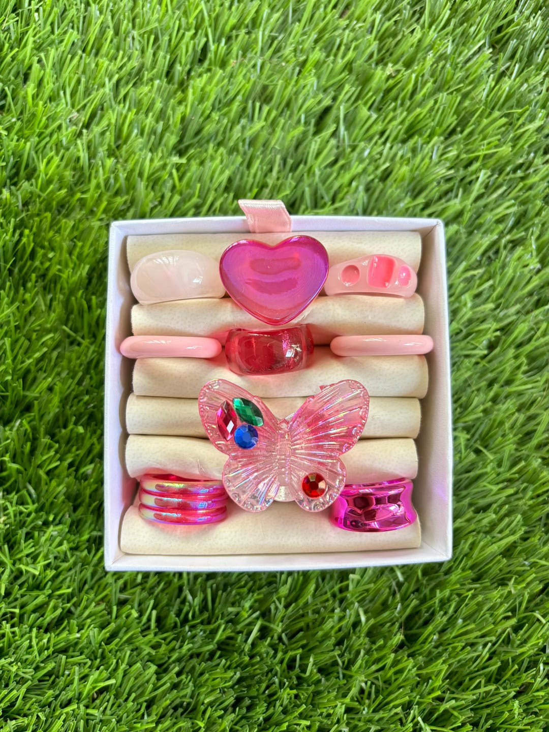 Popular Pink Chunky 9pcs Rings, 2026 Beach Summer Trendy Rings,clear ...