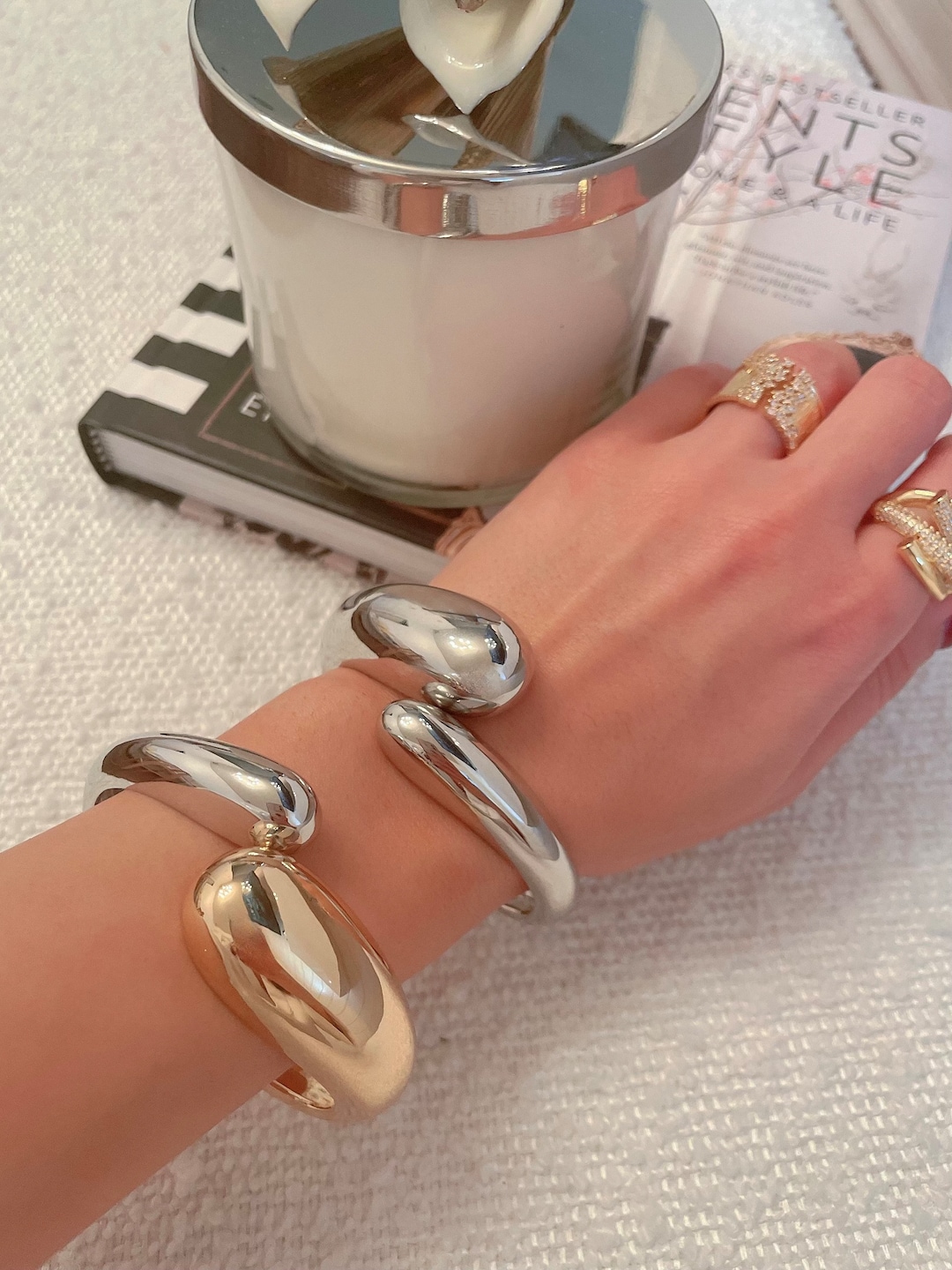 Trendy Silver Thick Wrap Around Bangle, Hinged Bangle Bracelet ...