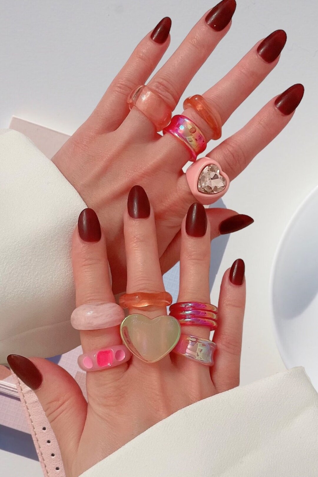 Popular Pink Chunky Set of 10pcs Rings, 2023 Beach Summer Trendy Rings ...