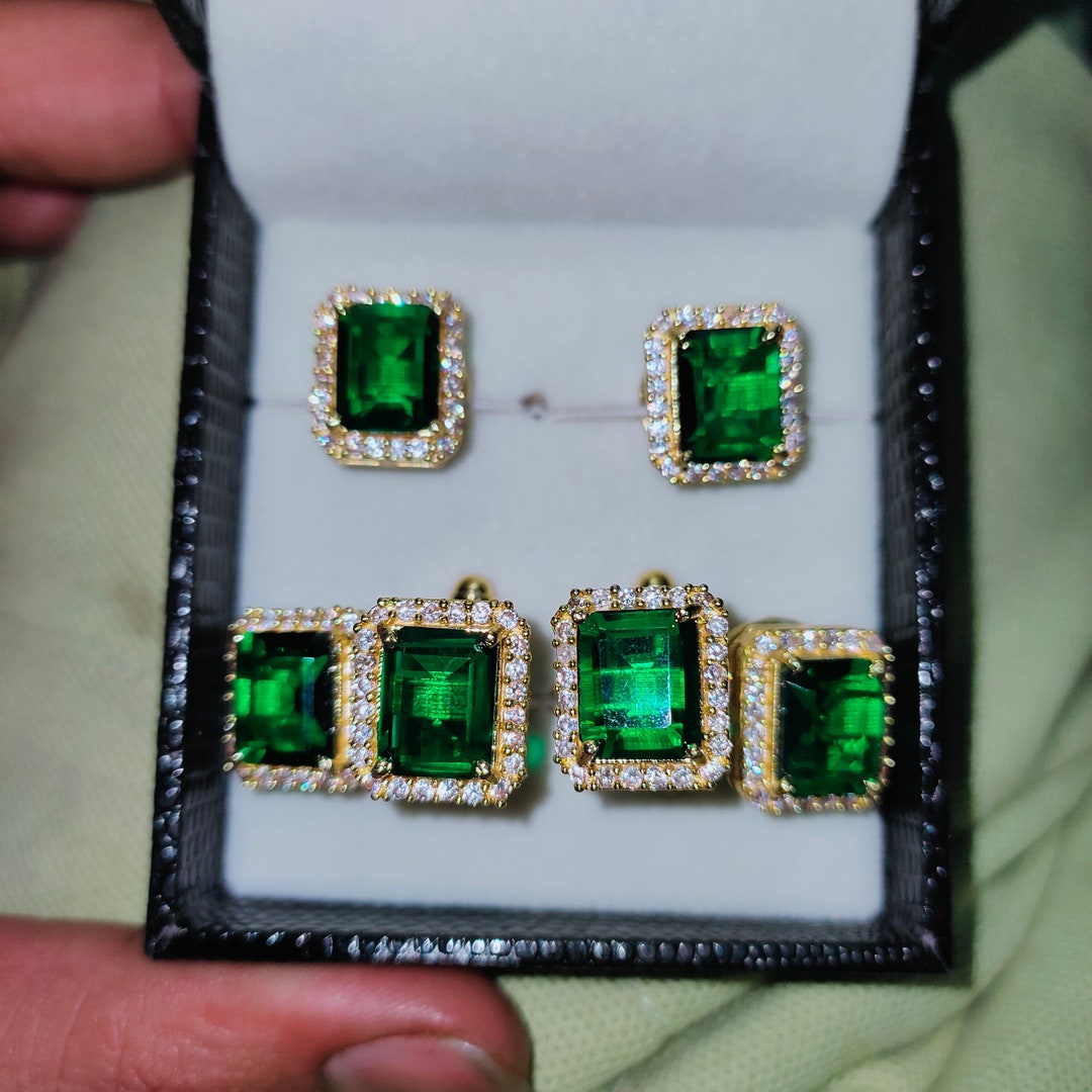 Emerald Cufflinks With Tuxedo Buttons: Gold Brass, Lab Emerald - Etsy