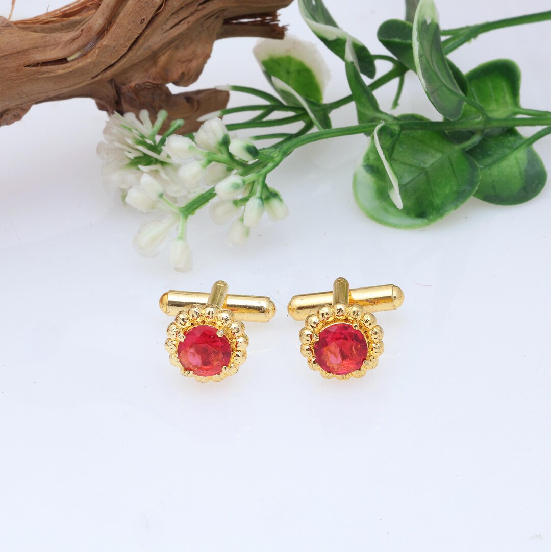 Ruby Crystal Cufflinks, Gold Brass Suit Accessories Father of the Bride ...