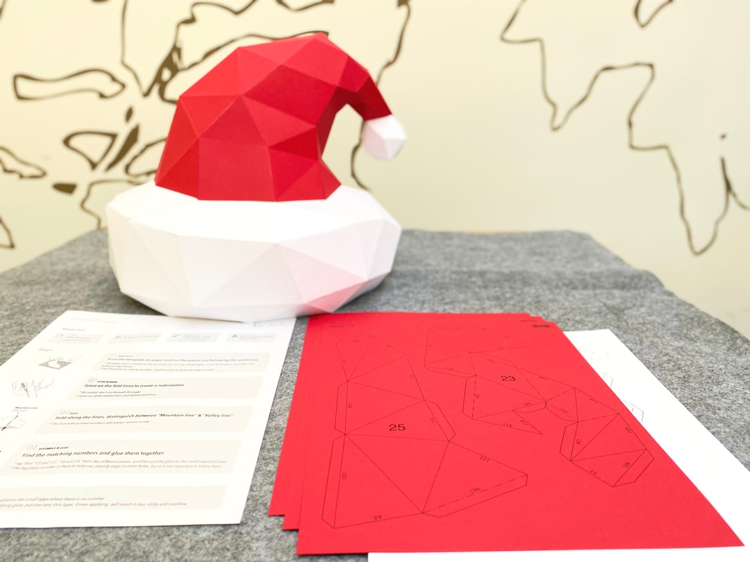 DIY Papercraft Santa Hat Kit: Lowpoly Christmas Decor (adult/kid Size ...