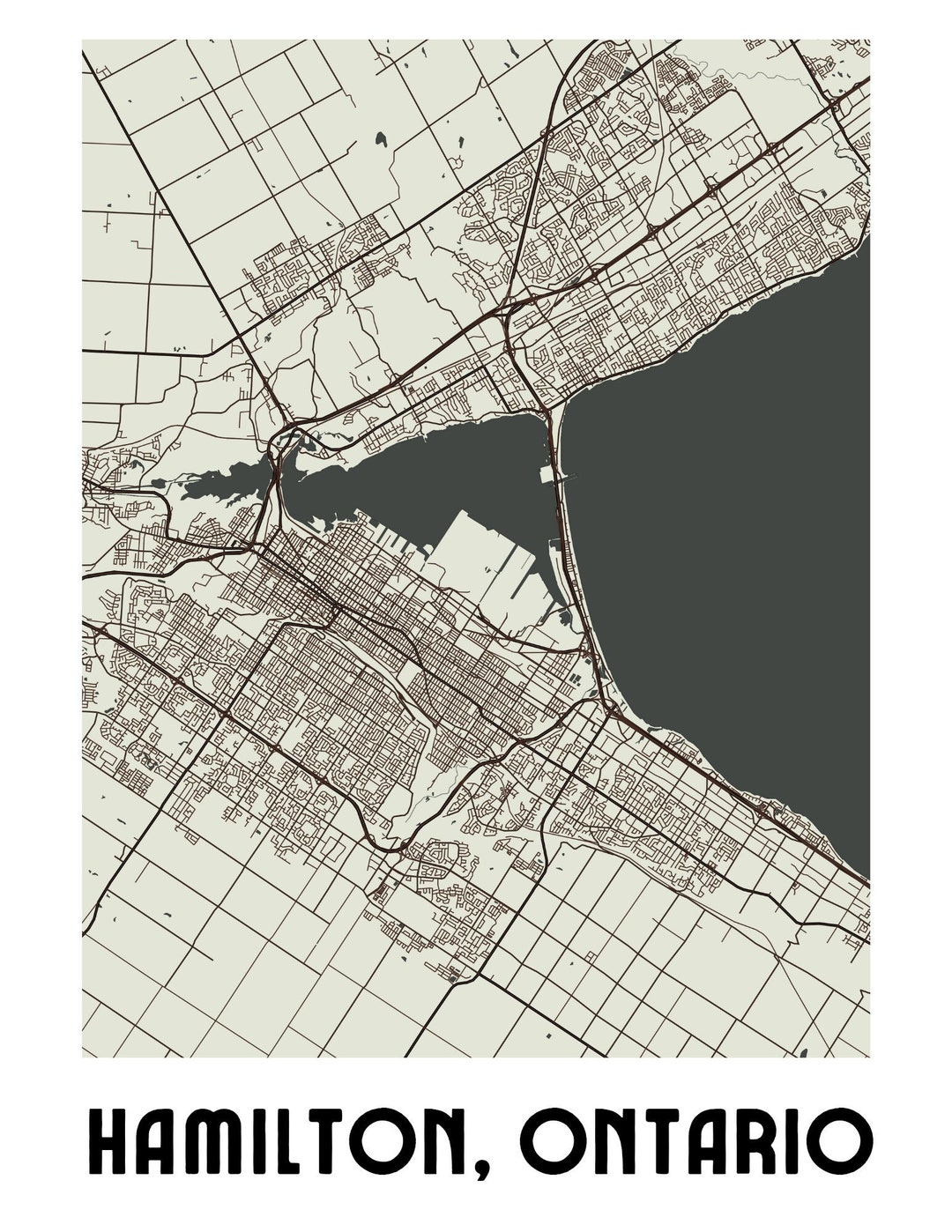 Hamilton Ontario Minimalist Map Home Decor Art Retro Vintage Mapart ...