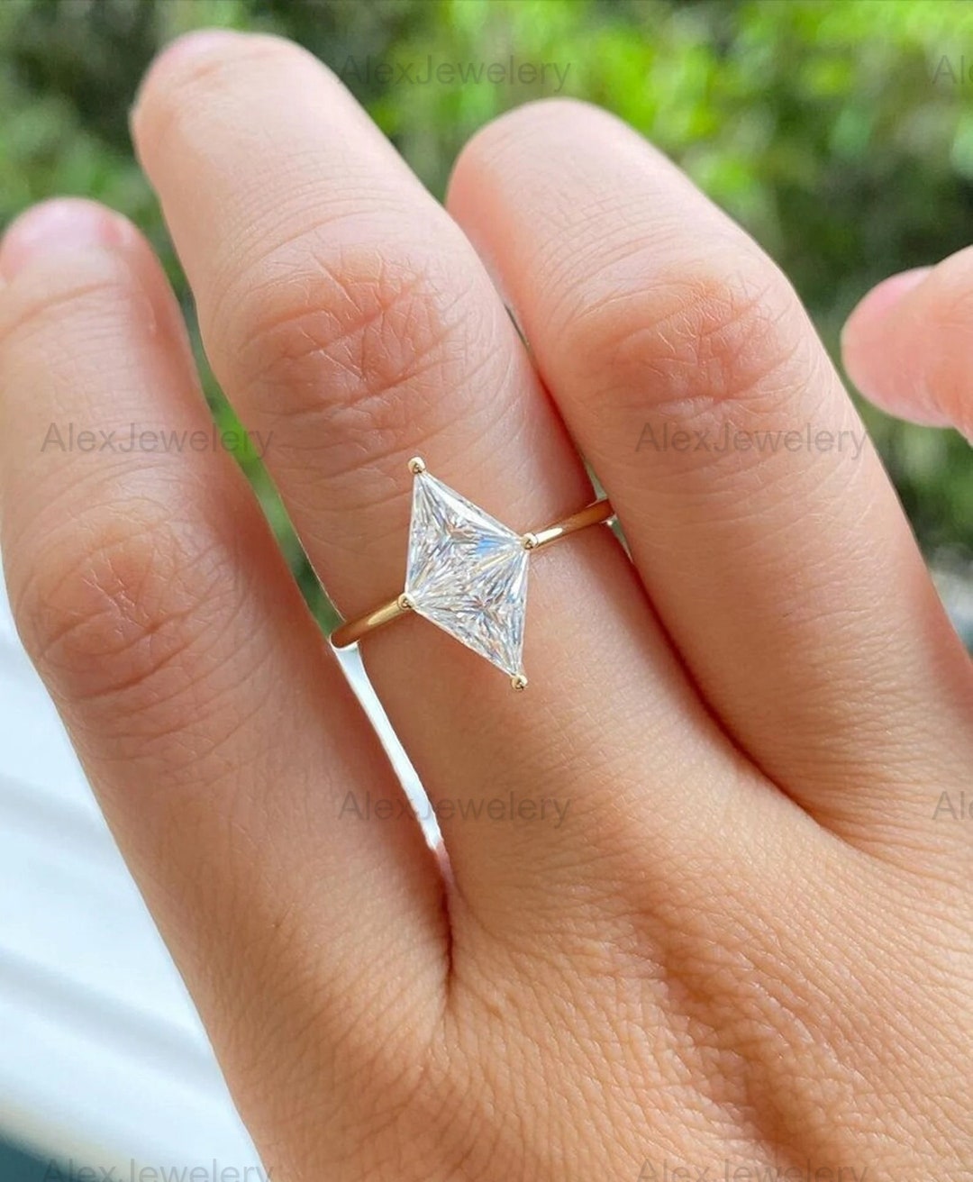 Kite Cut Gold Engagement Ring Lozenge Anniversary Ring Moissanite ...