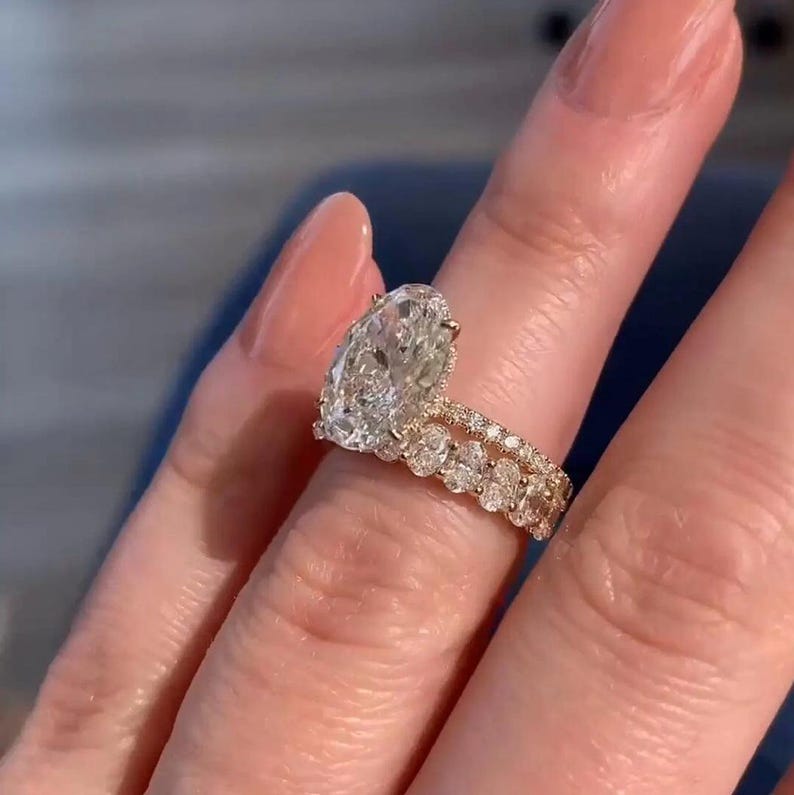 3 CT Oval Cut Moissanite Engagement Ring, 14K Solid Gold With Oval Half ...
