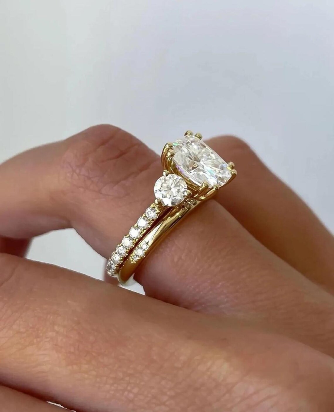 2.50 CT Elongated Cushion Cut Moissanite Bridal Ring Set: Solid Gold ...