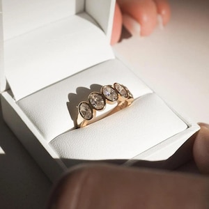 14K Gold Oval Moissanite Eternity Wedding Band | Bezel Set Half ...