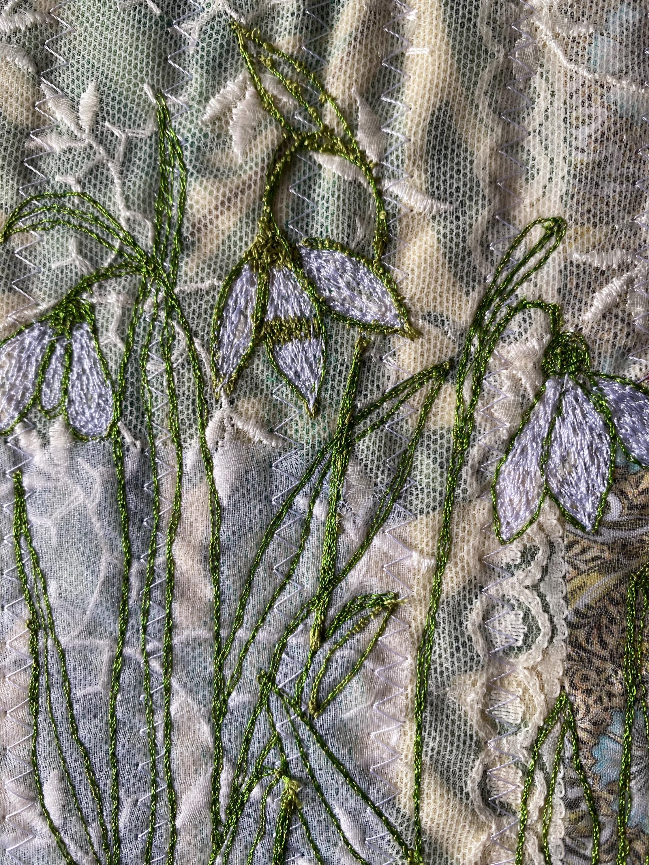 Snowdrops - Embroidered Snowdrops on a Pieced Fabric Background ...