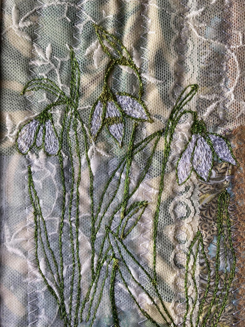 Snowdrops - Embroidered Snowdrops on a Pieced Fabric Background ...