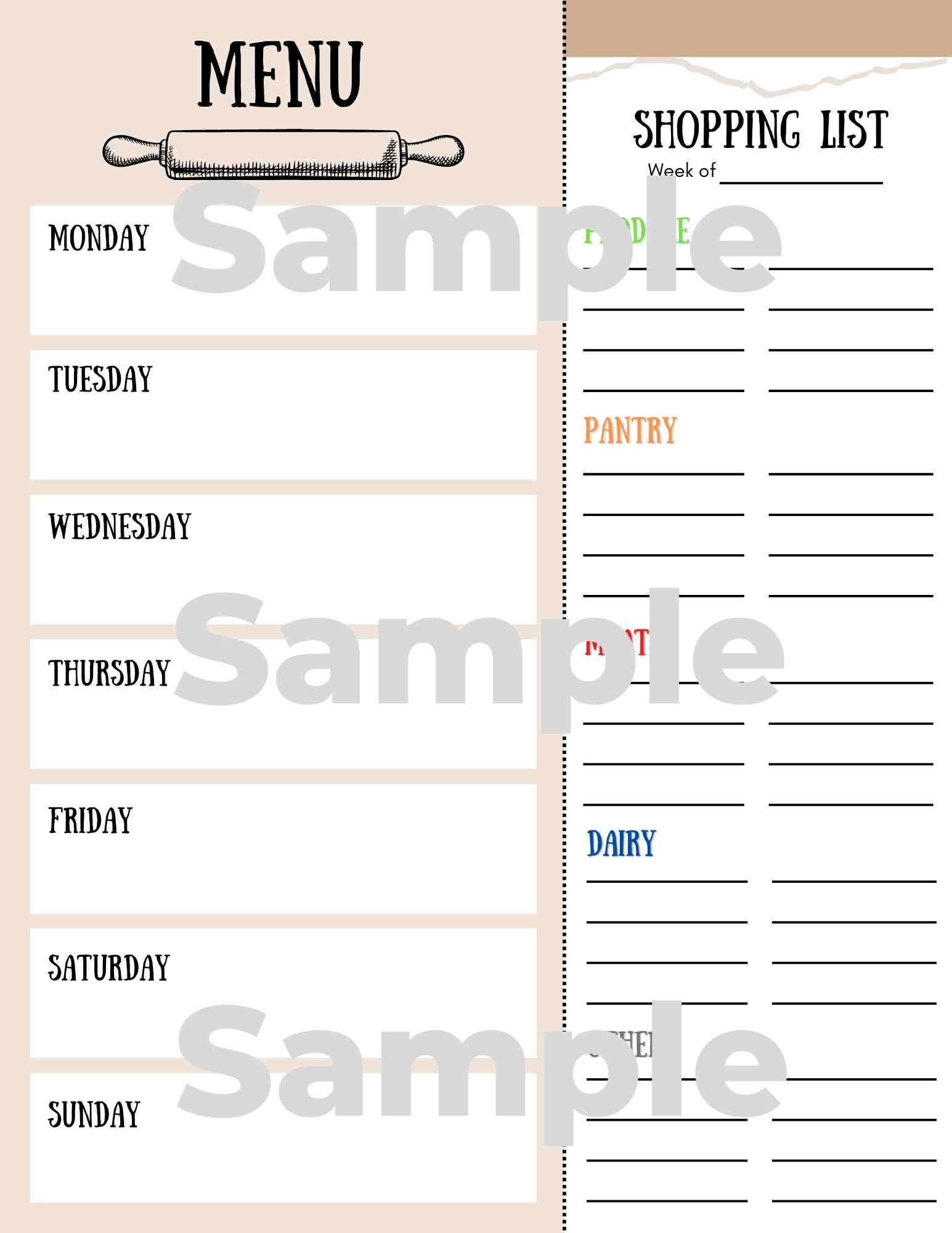 Weekly Meal Planner With Detachable Shopping List - Etsy