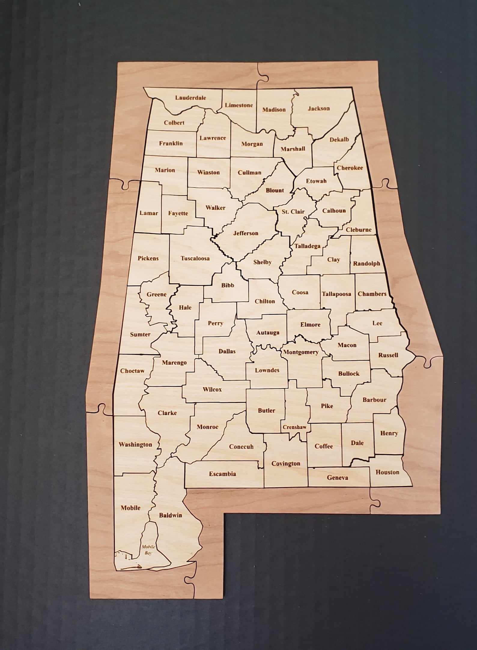 Alabama State Puzzle, Laser Cut Wooden State Map Jigsaw Puzzles, County ...