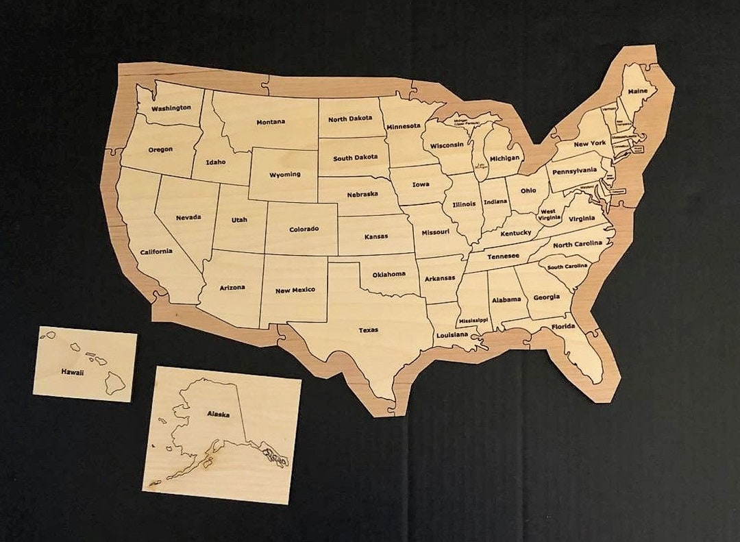 Laser Cut Wooden USA Map Puzzle, Wooden State Map Jigsaw Puzzle, United ...