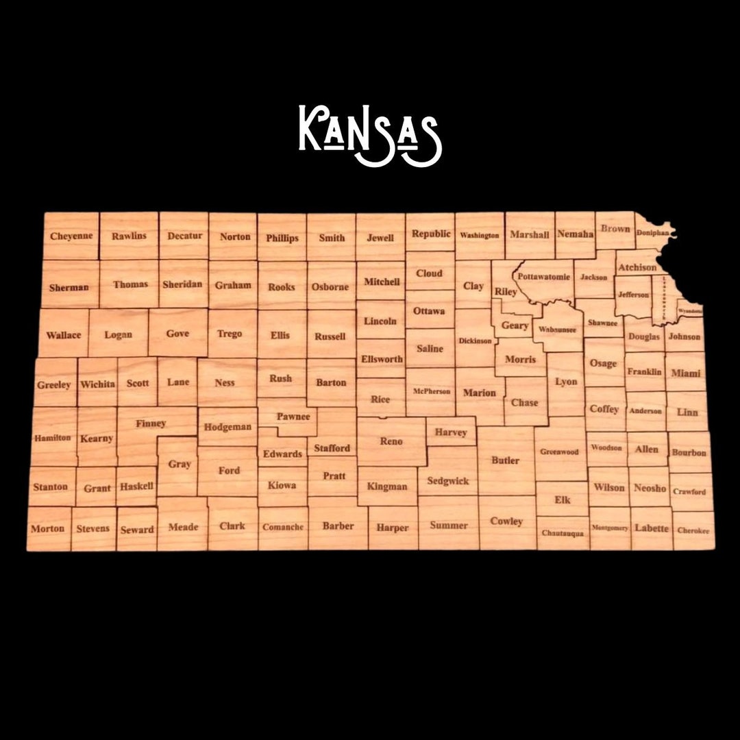 State of Kansas Wooden Jigsaw Puzzle, Kansas Counties Puzzle, Kansas ...