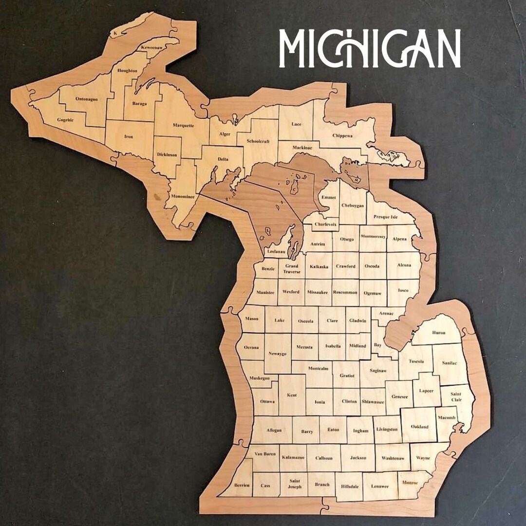 Michigan State Puzzle, Laser Cut Wooden State Map Jigsaw Puzzles ...