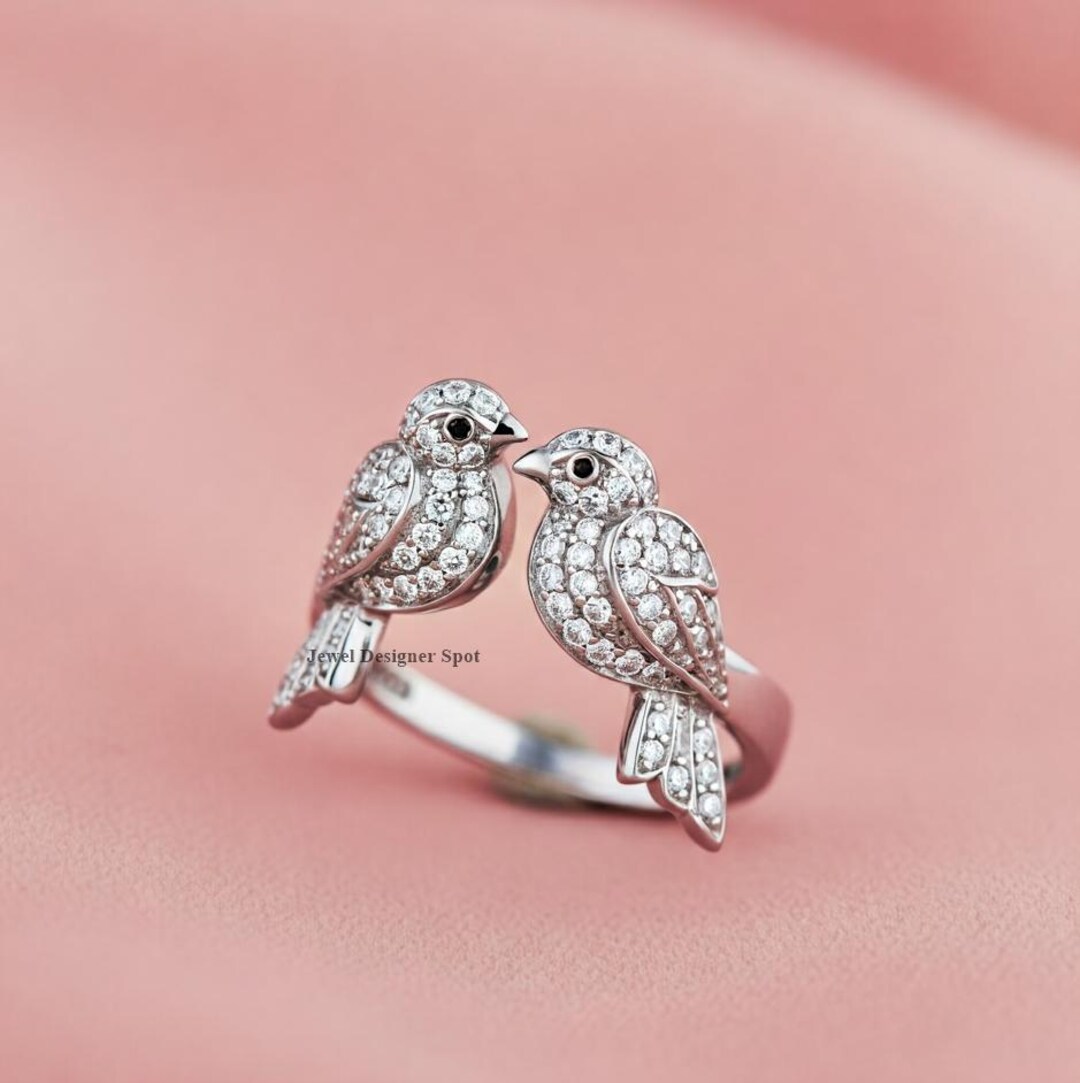 Bird Inspired Ring, Open Cuff Adjustable Sparrow Bird Ring, Love Birds ...